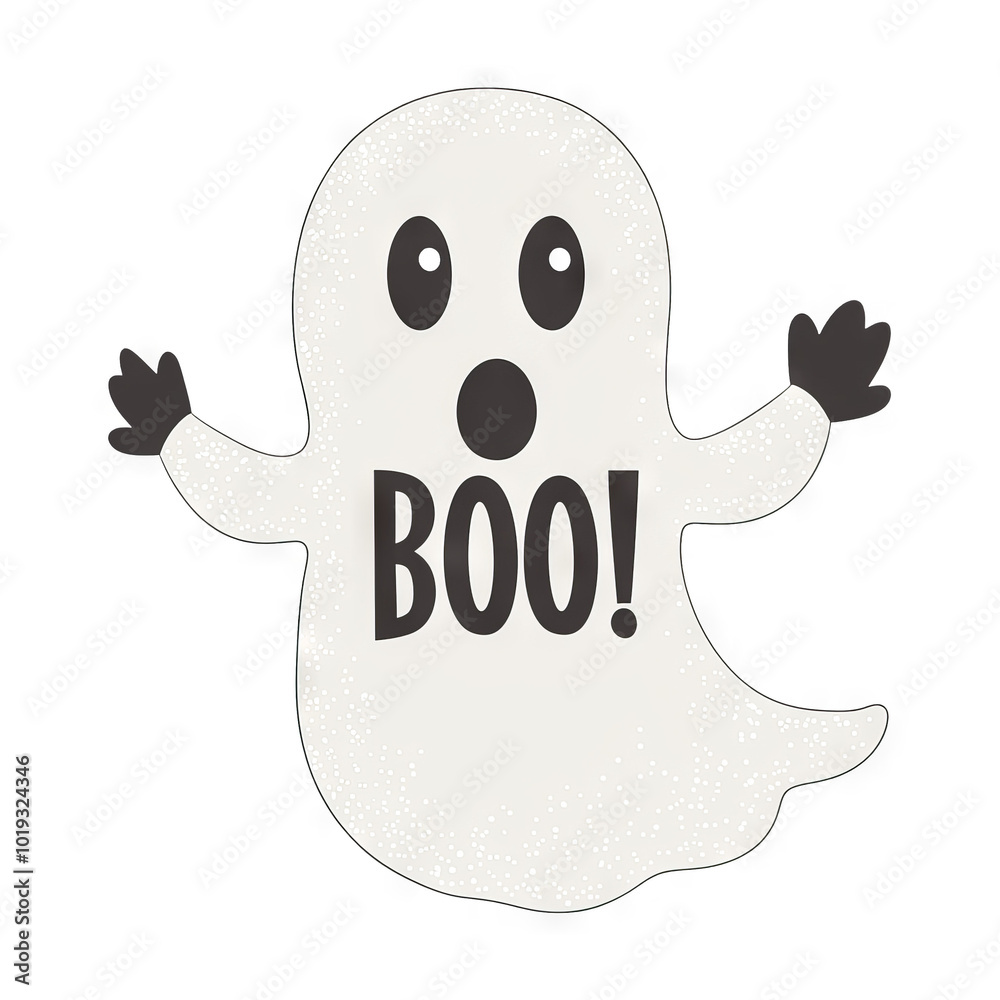 Cute Halloween Ghost Illustration with "Boo!" Text on Transparent ...