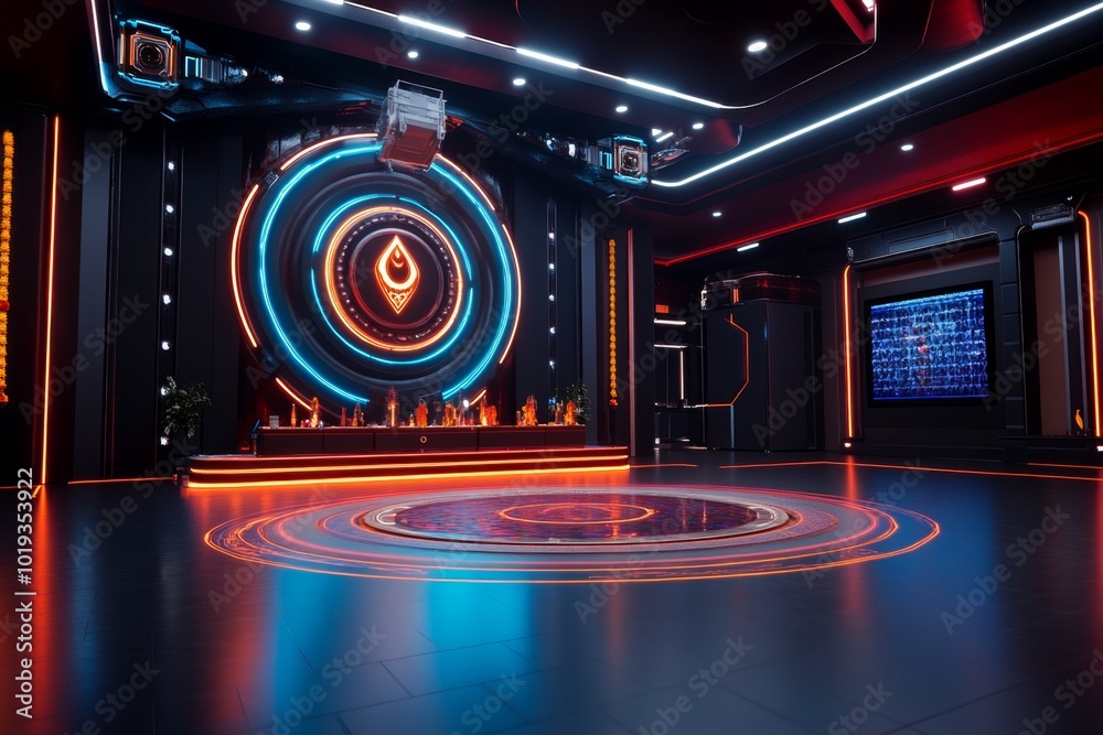 Futuristic image of a digital altar for Lakshmi Puja, where offerings ...