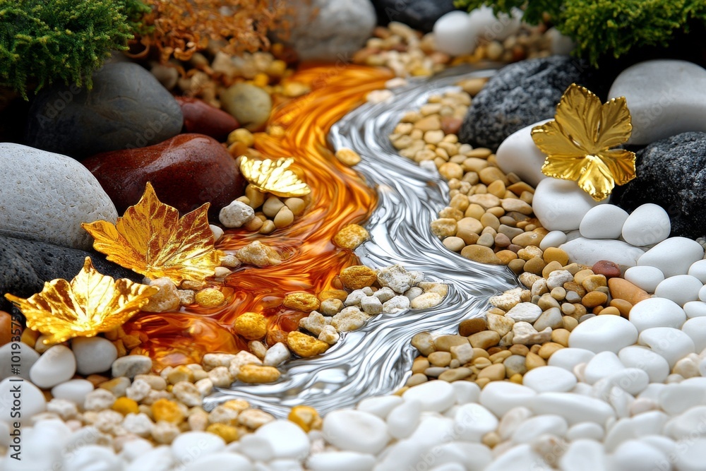 Realistic depiction of a flowing river that divides into multiple ...