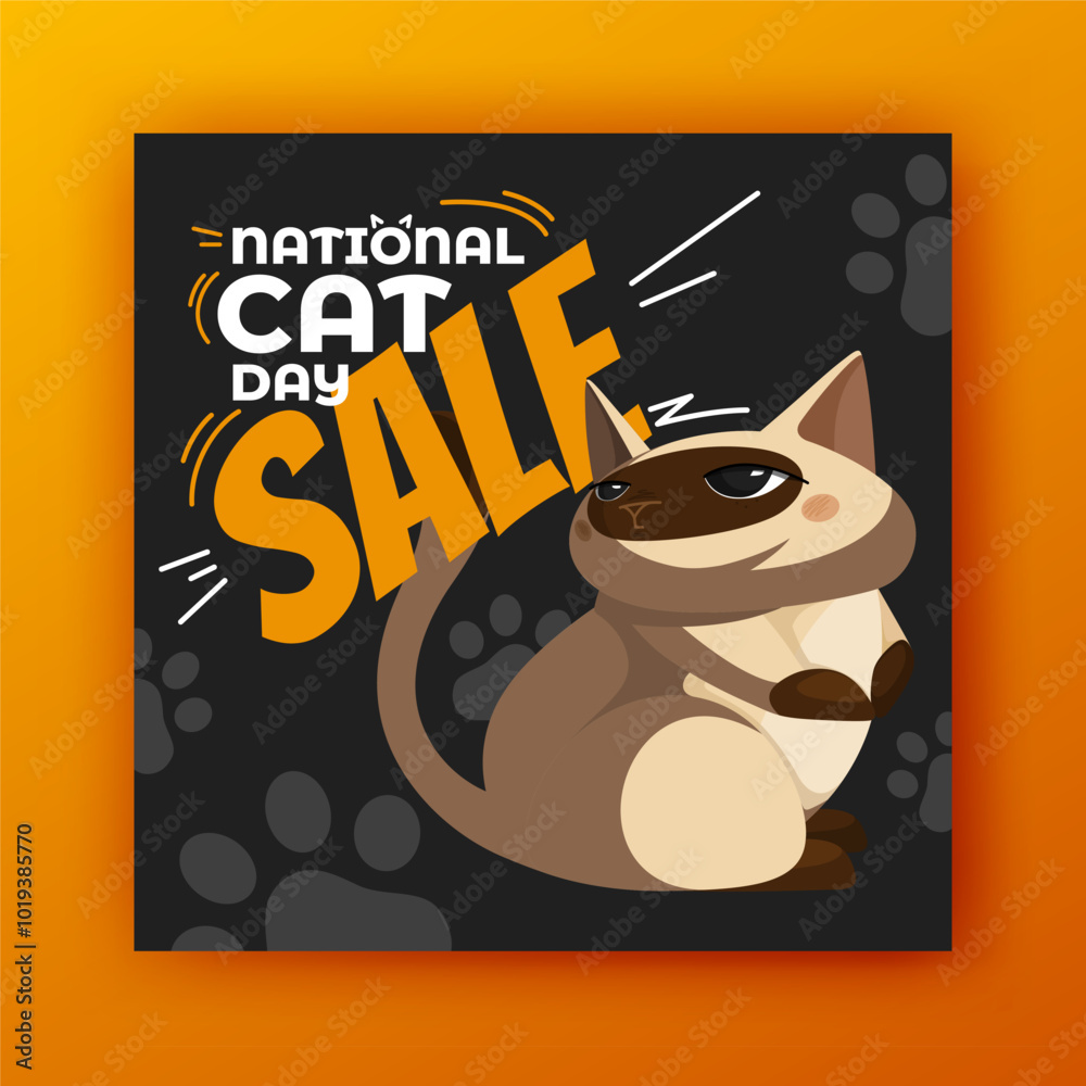 National Cat Day sale vector banner template. Cute big conceited ...