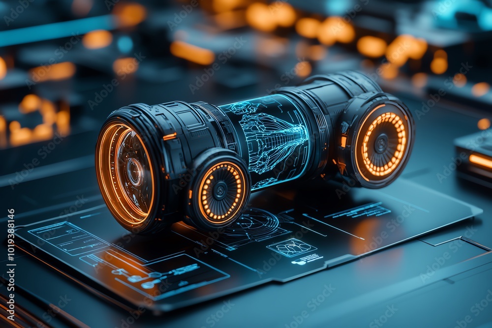 Futuristic depiction of a reverse-engineered spacecraft part, with ...