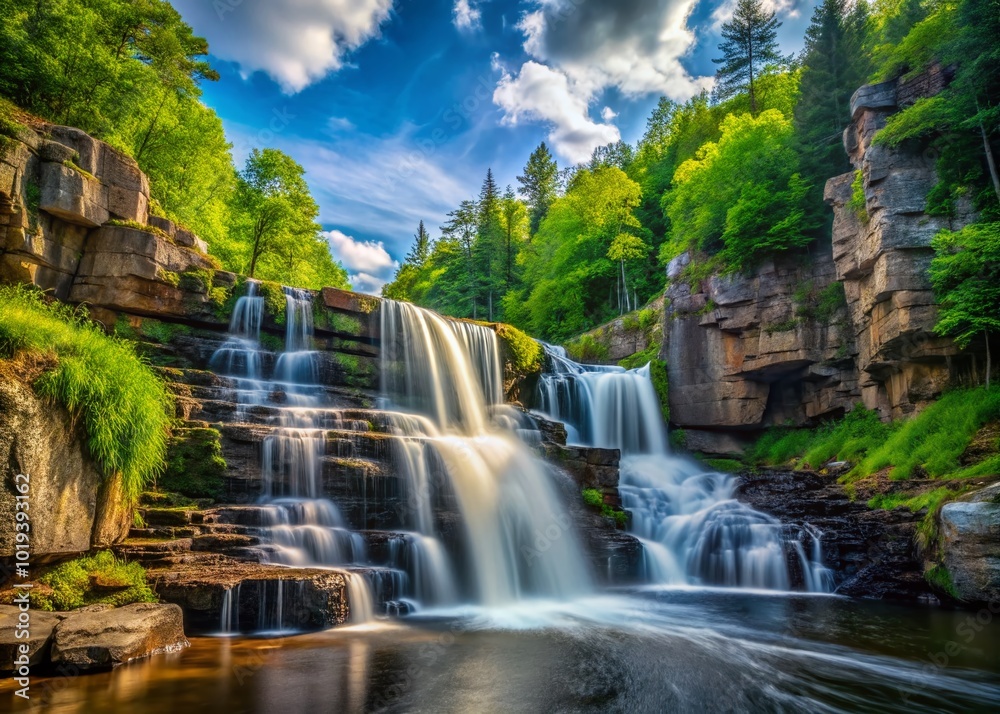 Stunning Marinette Waterfalls Cascading Over Rocky Cliffs in a Lush ...
