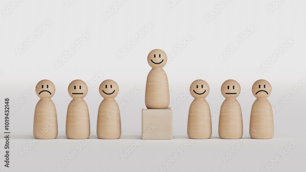 Select happy face wooden figure. Customer service rating experience and ...