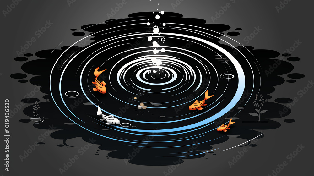 Japan, goldfish, maple, autumn leaves, water surface, ripples, four ...