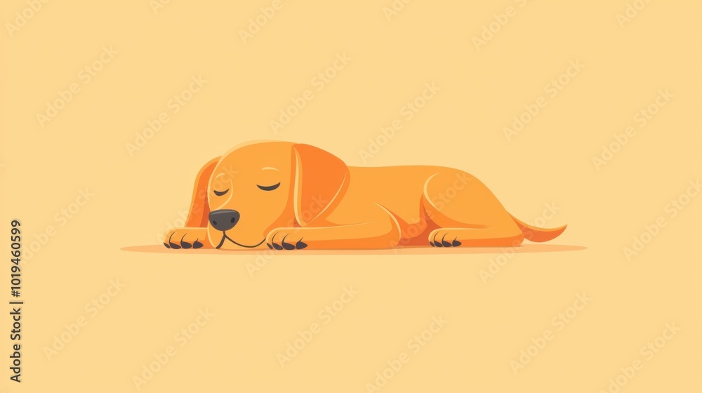 Dog lying down with its head resting on its paws in a flat cartoon ...