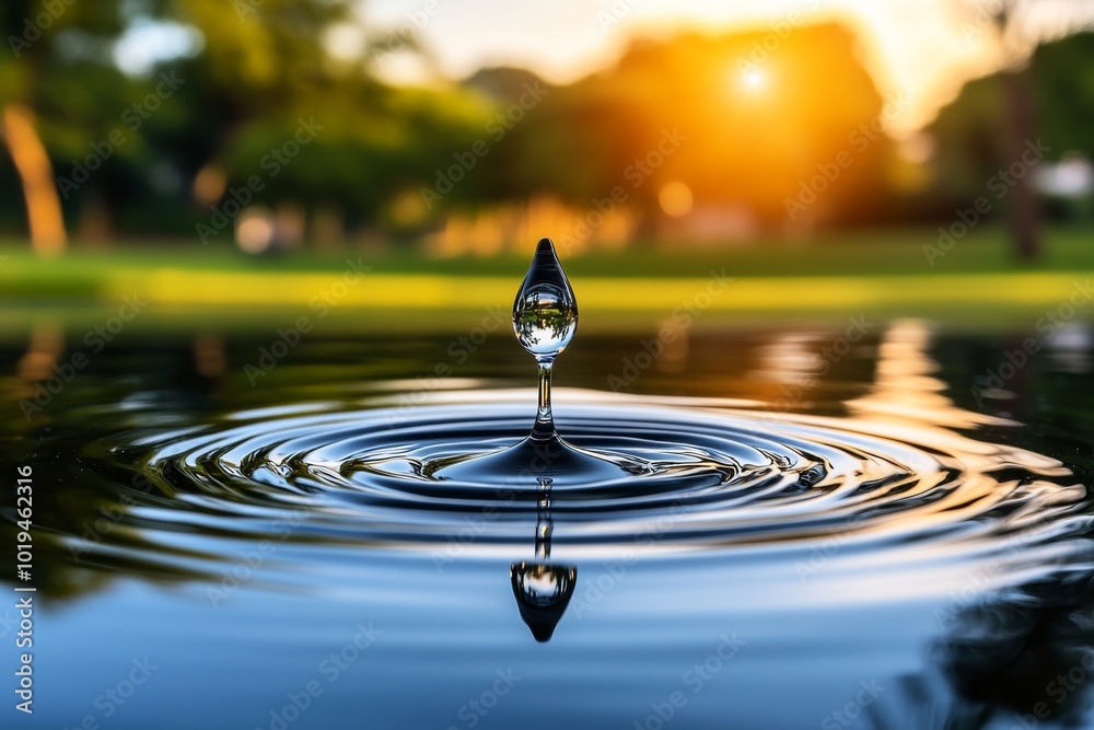 Hyper-realistic close-up of a single drop of water hitting the surface ...