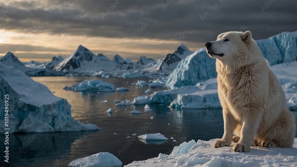 Depict Nanook, the Inuit goddess, holding ice crystals, set against ...