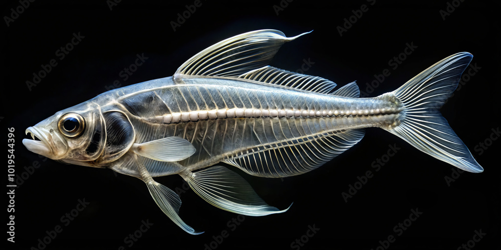 glass catfish with transparent body reveals its intricate skeletal ...