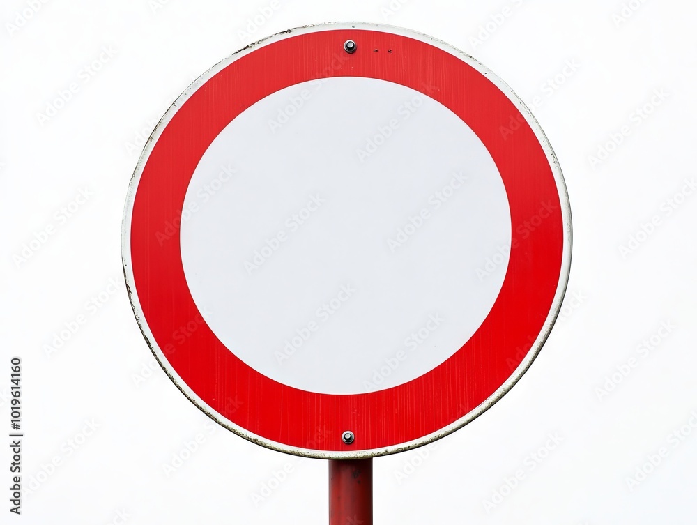 2408 6.A round red and white prohibition sign mounted on a pole ...