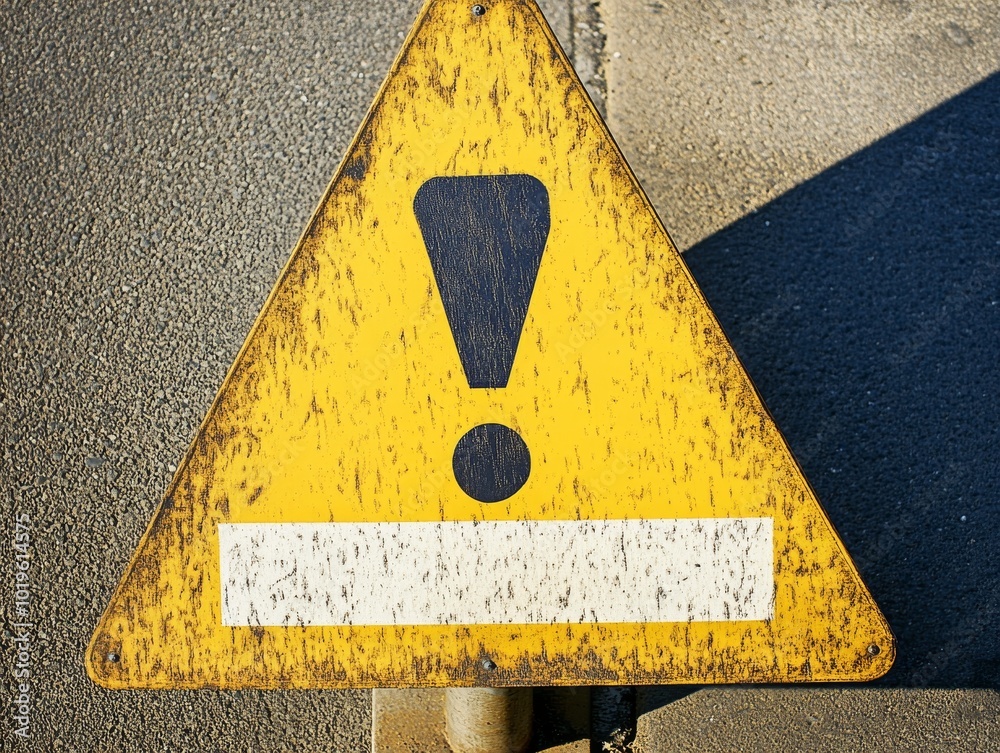 2408 23.A bright yellow triangular warning sign with a bold black ...