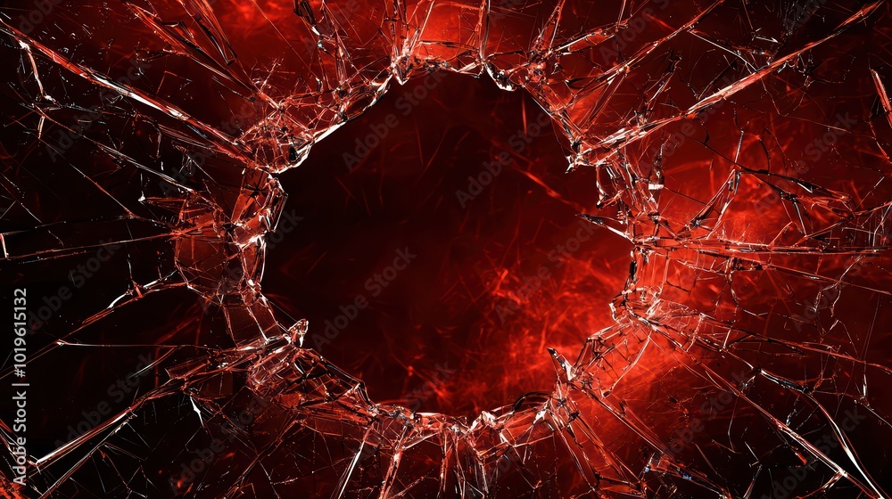 Shattered glass effect, cracks radiating outward with a smooth-edged ...