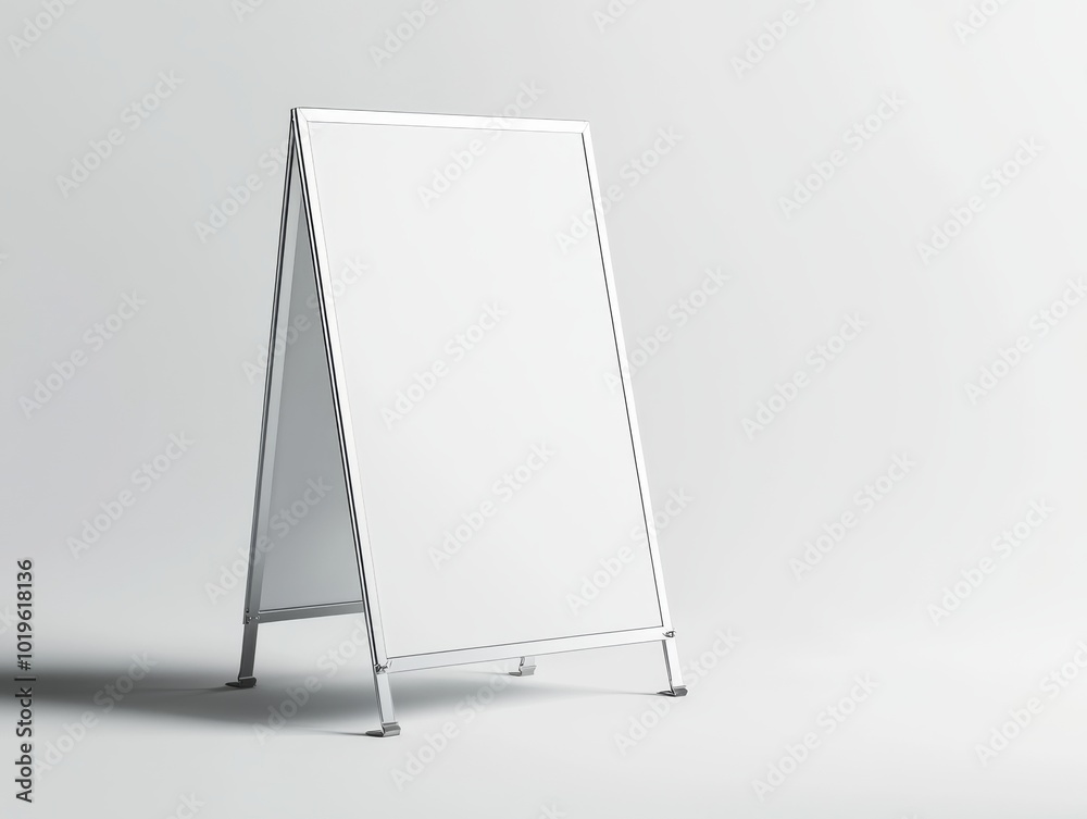 A portable advertising stand with a double-sided blank display, the ...