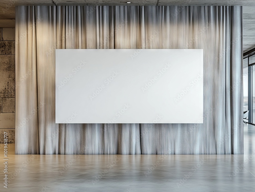 2408 146.A rectangular blank billboard with a white surface mounted on ...