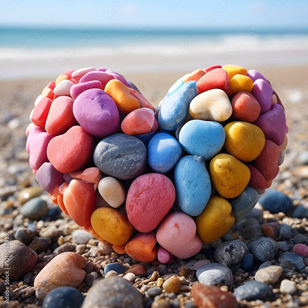 Vibrant Heart of Colorful Pebbles: A Symbolic Artistic Arrangement on ...