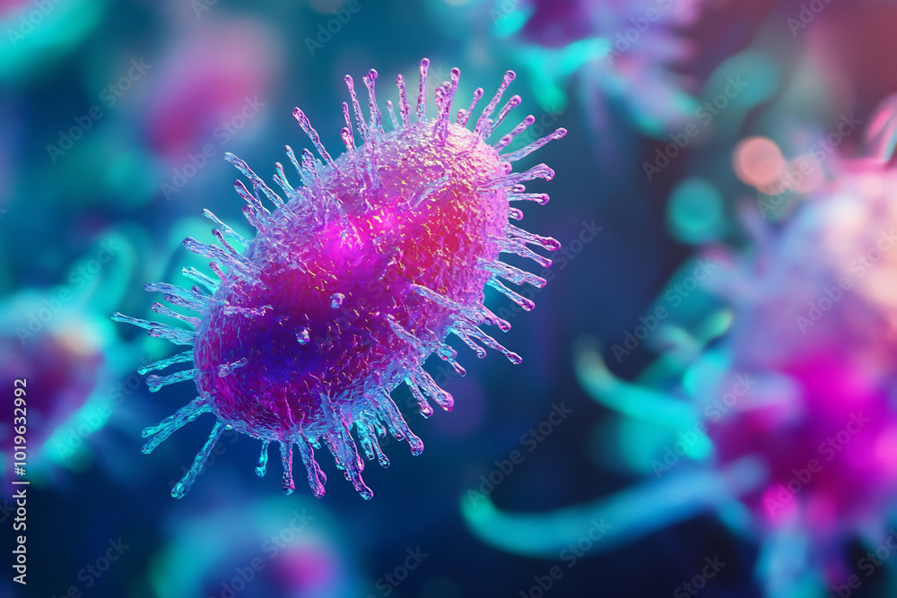 Close-up of vibrant purple bacteria under a microscope, showcasing ...