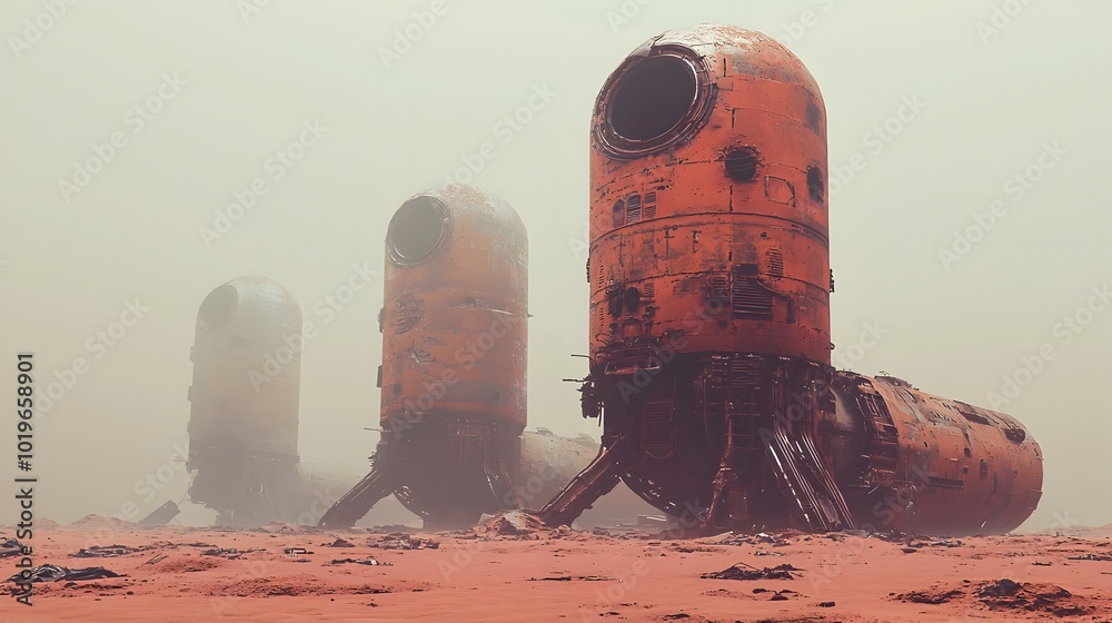 Desolate and post apocalyptic battlefield covered in a thick ...