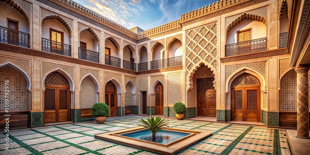 Arabic style house with intricate geometric patterns and a courtyard ...
