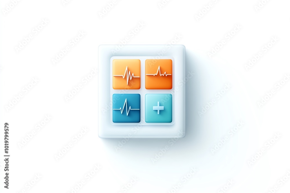 Digital medical icons in a 3D style, featuring heartbeat and healthcare ...