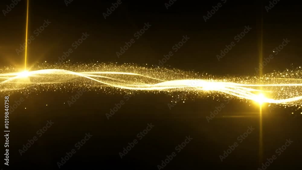 Abstract animation elegant gold glowing line with lighting effect sparkle on black background ...