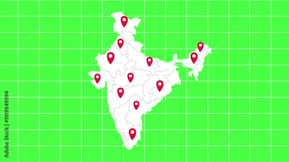 India location. Indian location animation loop with red location marker ...