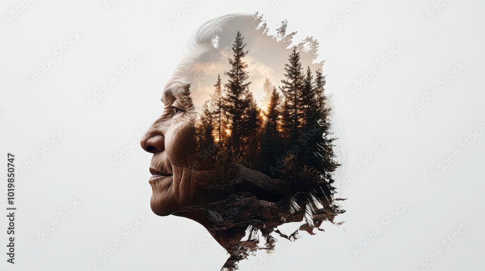 serene portrait of Native American storyteller, featuring double ...