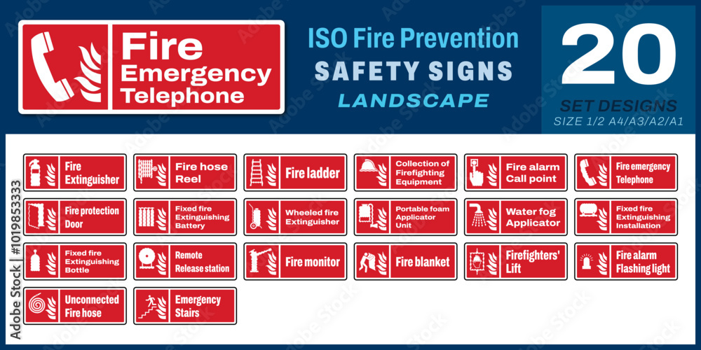 20 set fire prevention safety signs v6_fire emergency telephone ...