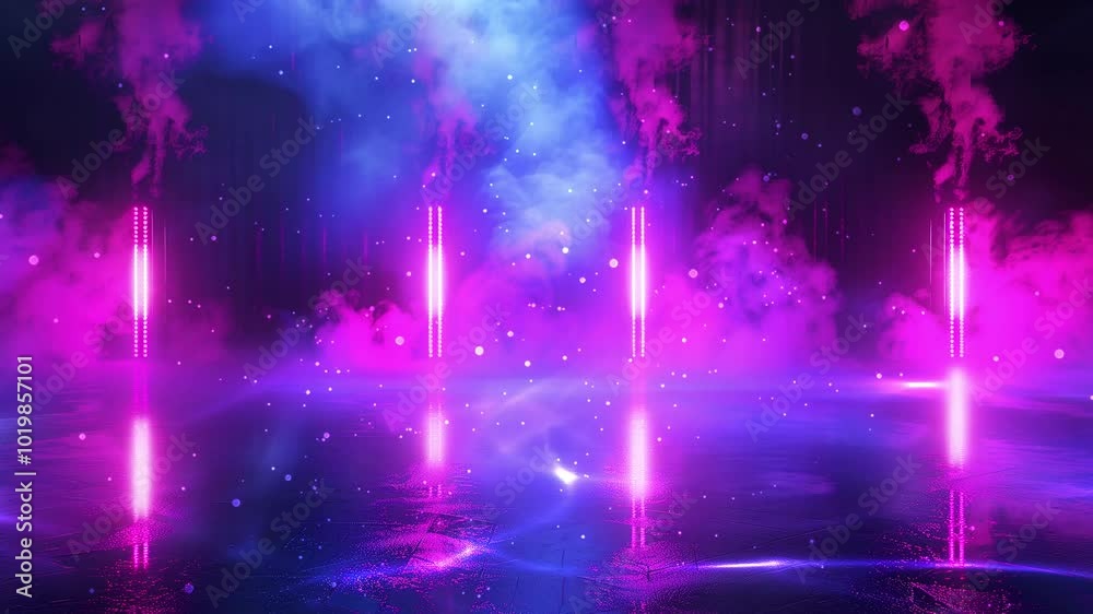 empty neon background scene dark street reflection seamless looping ...