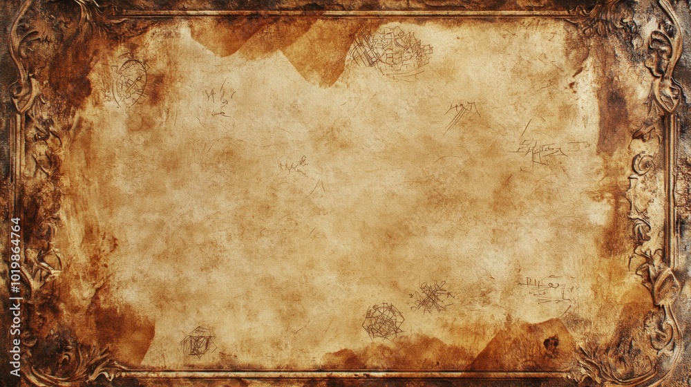 Ancient Parchment with Filigree Borders and Arcane Symbols - Rich Sepia ...