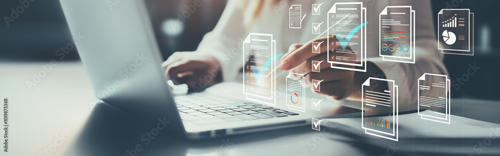 Foto de Document management concept, check electronic documents on ...