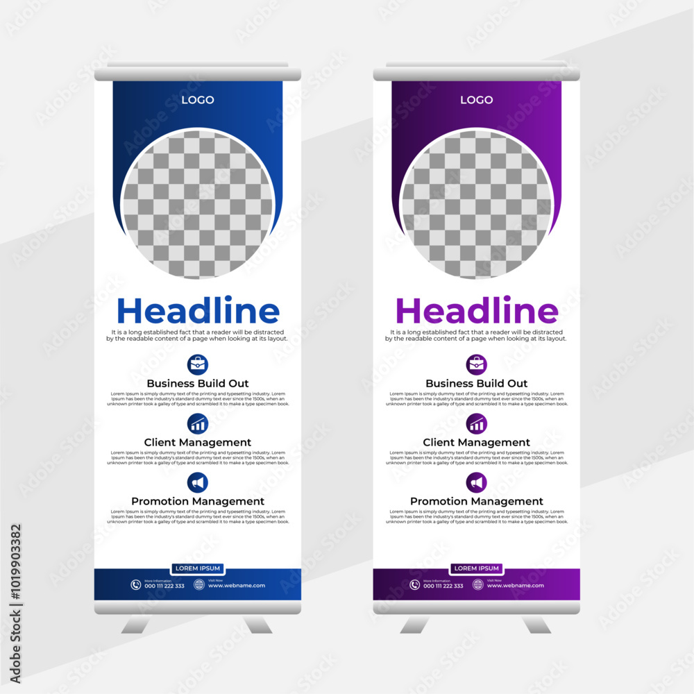 Abstract Modern Roll-up banner design stands template layout. Corporate ...