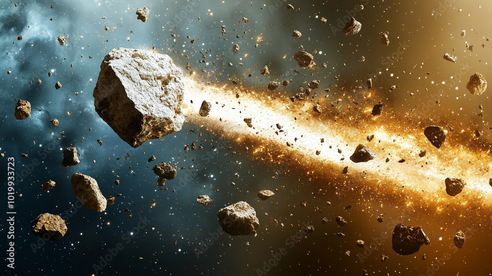 meteorite explosion scatters fragments and stone pieces across space ...