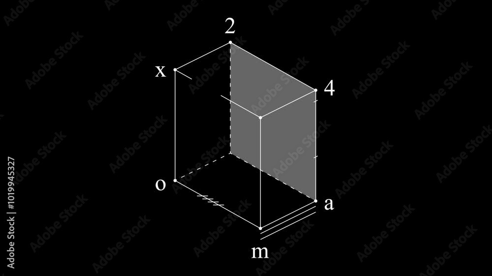 Minimalist 3D diagram of rectangular parallelepiped on black background ...