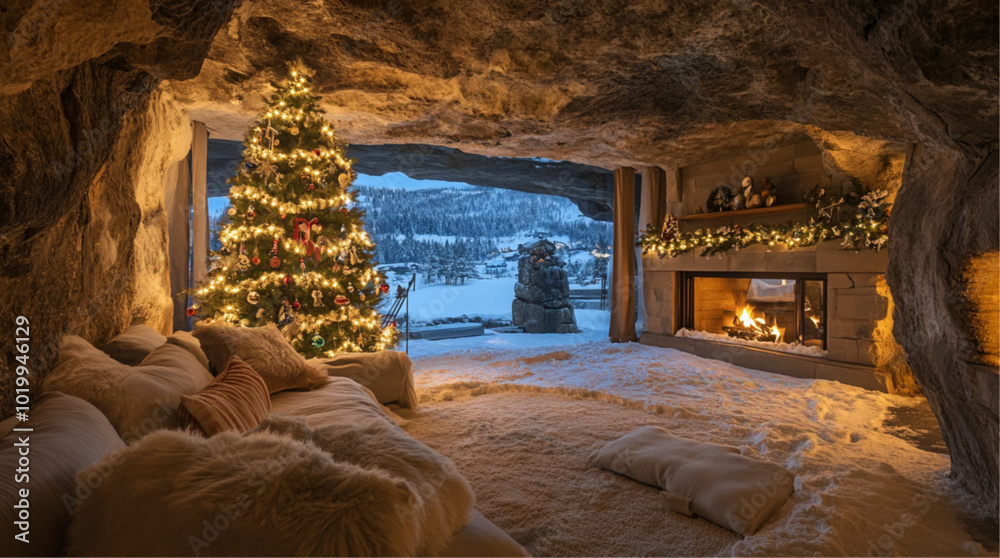 cave into a warm Christmas hideaway, natural stone walls, a unique ...