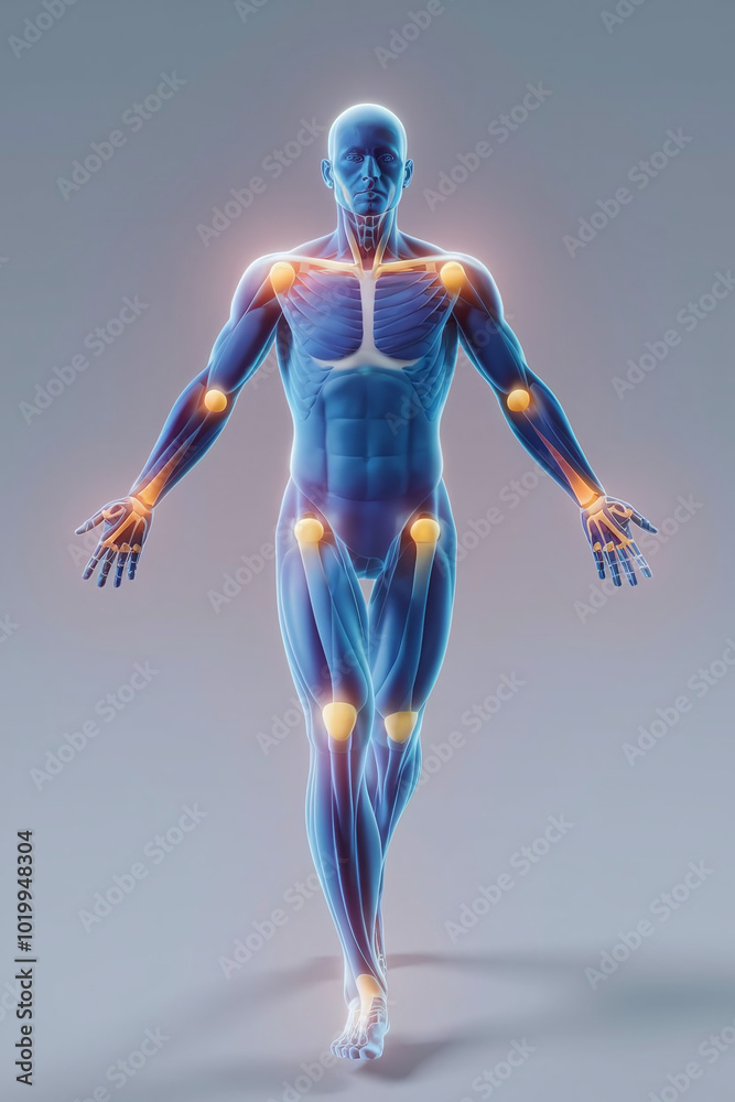 human figure in a T-pose, with highlighted joints at the shoulders ...