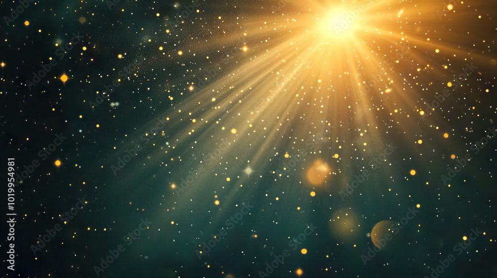 Sun rays light in the sky with bokeh golden light, representing the ...