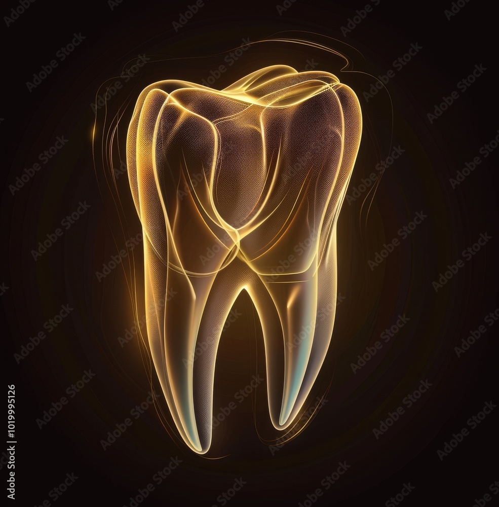 An illustration of an abstract tooth shape with a glowing inner ...