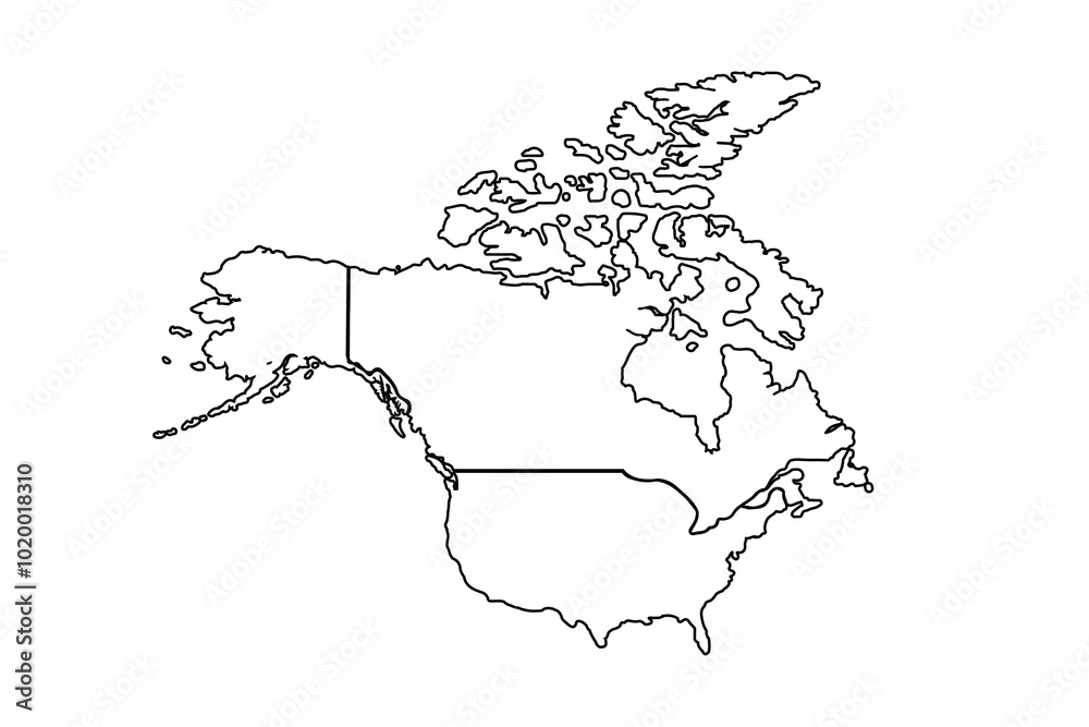 America map outline isolated on white background. America map outline ...