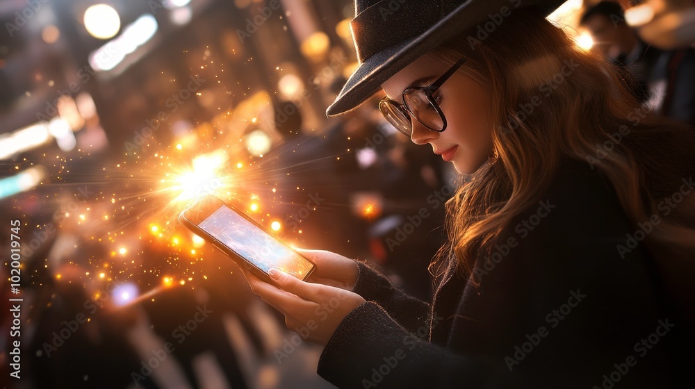 Illustrate a bustling marketplace where modern witches in stylish ...