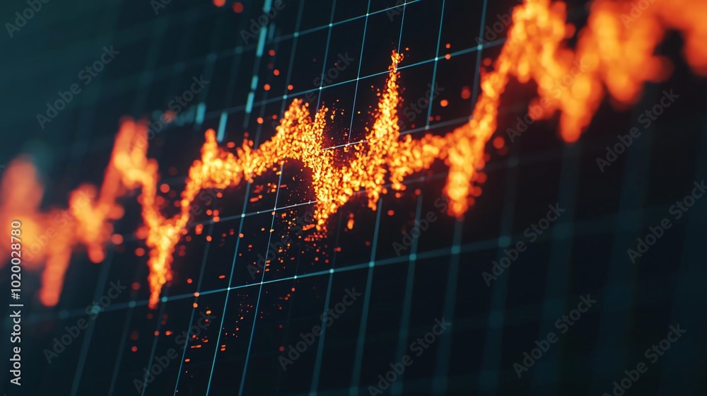 Vibrant orange waveform against a grid background, symbolizing data ...