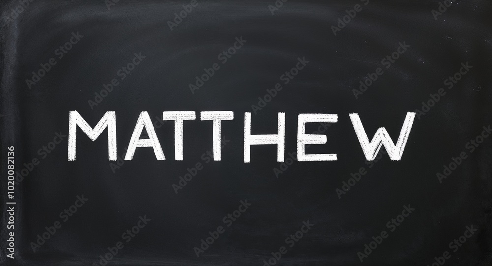 Matthew text lettering on blackboard chalkboard background Stock ...