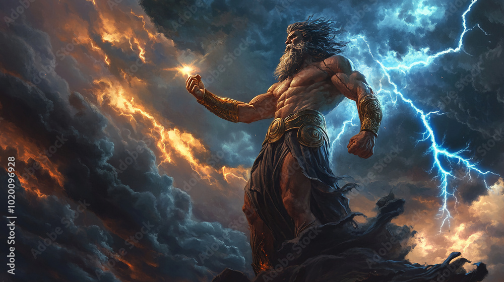 Zeus god of sky and thunder in ancient Greek mythology background Stock ...