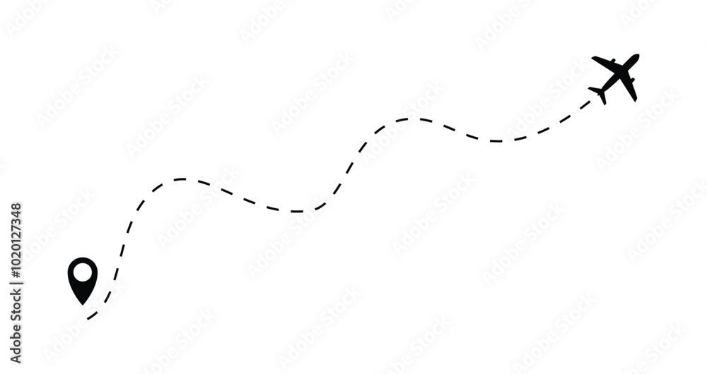 The plane icon follow from start pin point to finish by dashed line ...