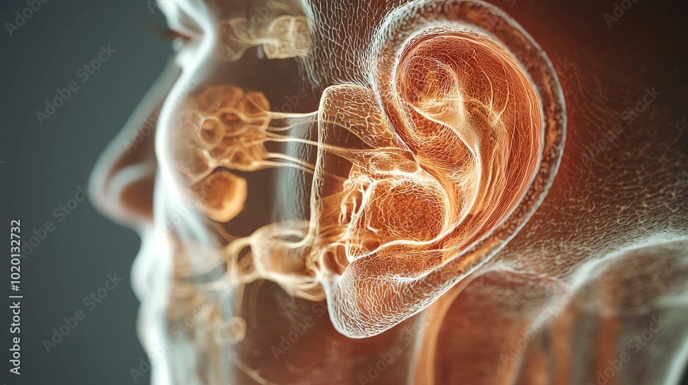 Detailed anatomy of the human ear, highlighting the outer, middle, and ...