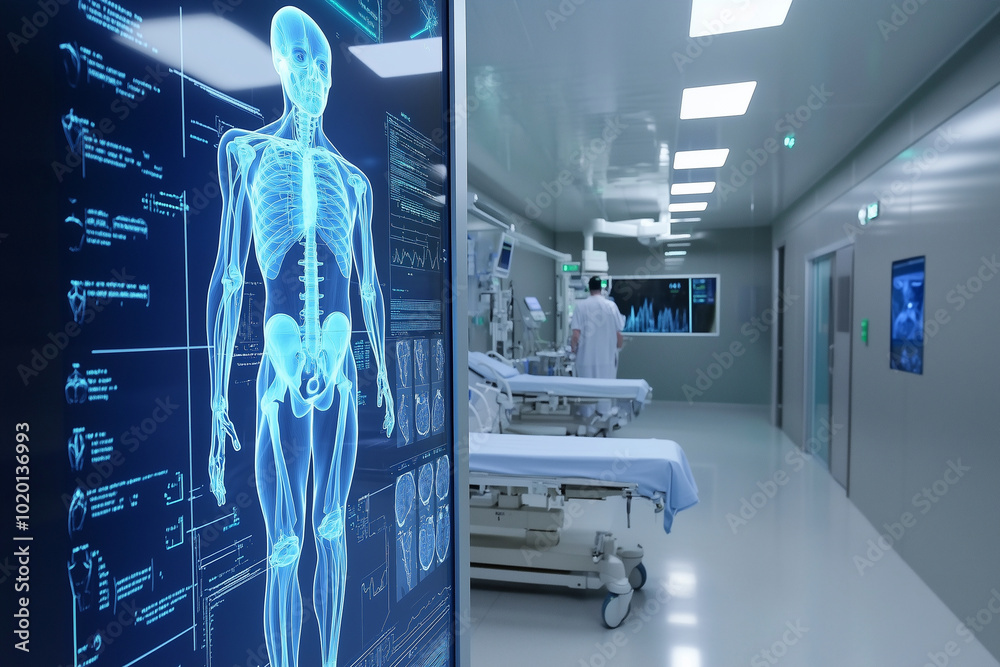 man's body is displayed on a computer monitor. The image is of a man's ...