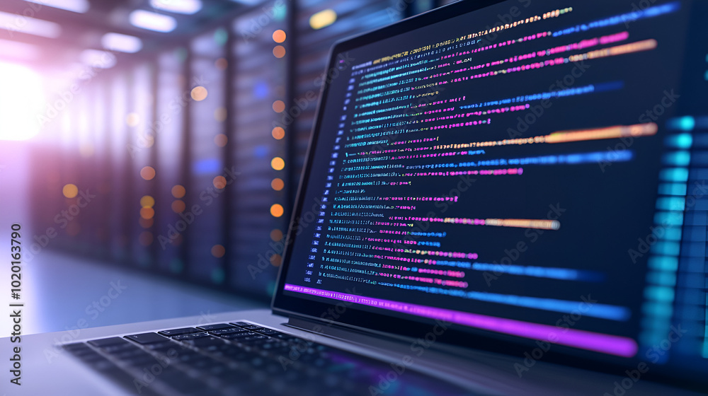 A close-up on a laptop screen displaying code with cloud service APIs ...