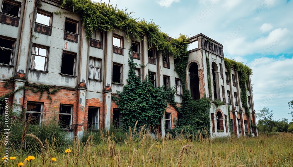 derelict architecture abandoned dusty and overgrown building Stock ...