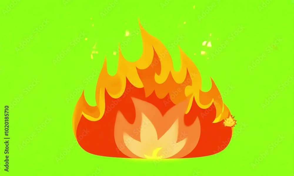 Vibrant cartoon-style fire animation on chroma key background, perfect ...