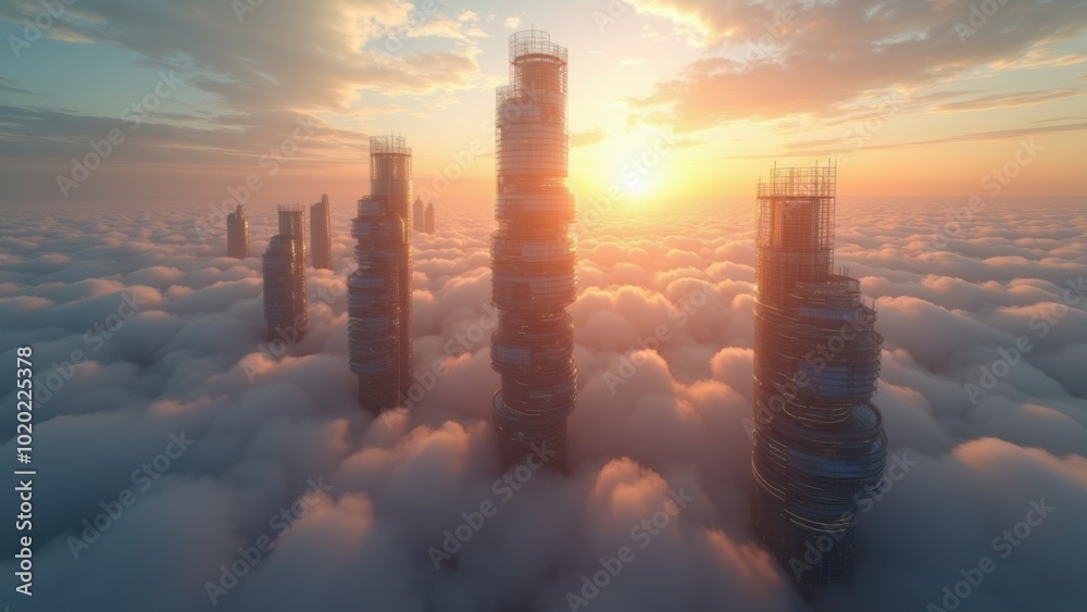 Generative, AI, a futuristic, circular building structure floating ...