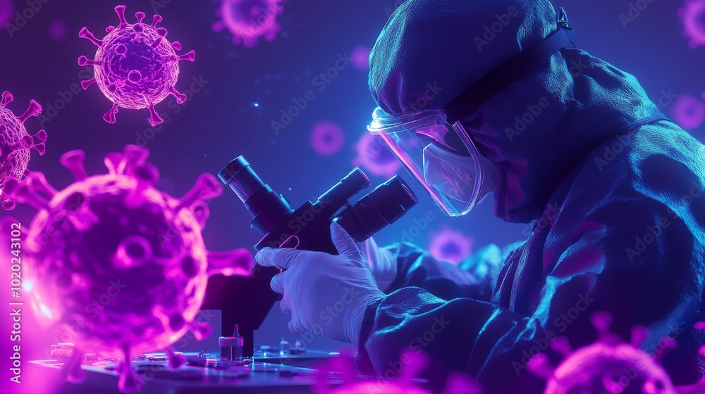 2410_165.scientist in chemical protection suit, using lab equipment ...