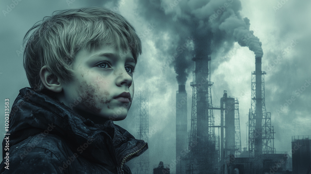 Abstract portrait of a young person feeling the burden of climate ...